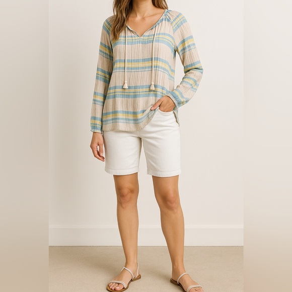 J. Jill | Swim | J Jill Cotton Teal Green Striped Semi Sheer Cover Up ...